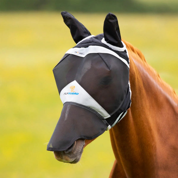 Shires FlyGuard Pro Fine Mesh Fly Mask with Ears & Nose Extension Navy ...